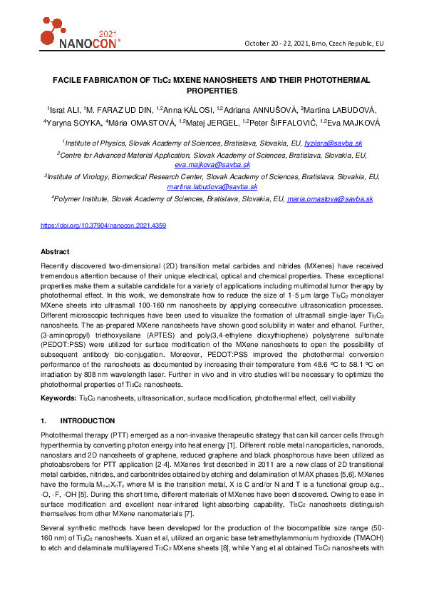 (PDF) Facile fabrication of Ti3C2 MXene nanosheets and their ...