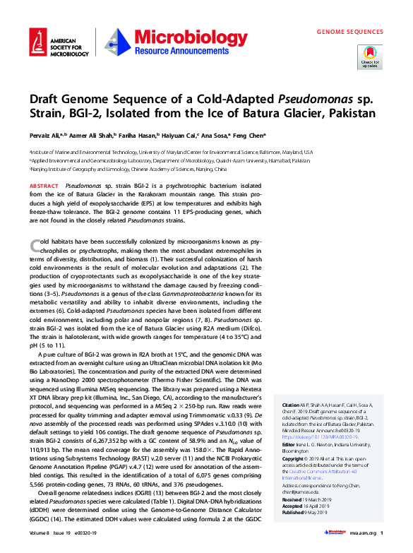 (PDF) Draft Genome Sequence of a Cold-Adapted Pseudomonas sp. Strain, BGI-2, Isolated from the ...