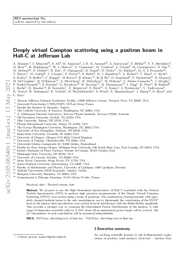 (PDF) Deeply virtual Compton scattering using a positron beam in Hall-C at Jefferson Lab