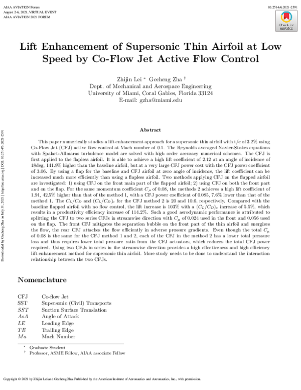 (PDF) Lift Enhancement of Supersonic Thin Airfoil at Low Speed by Co-Flow Jet Active Flow Control