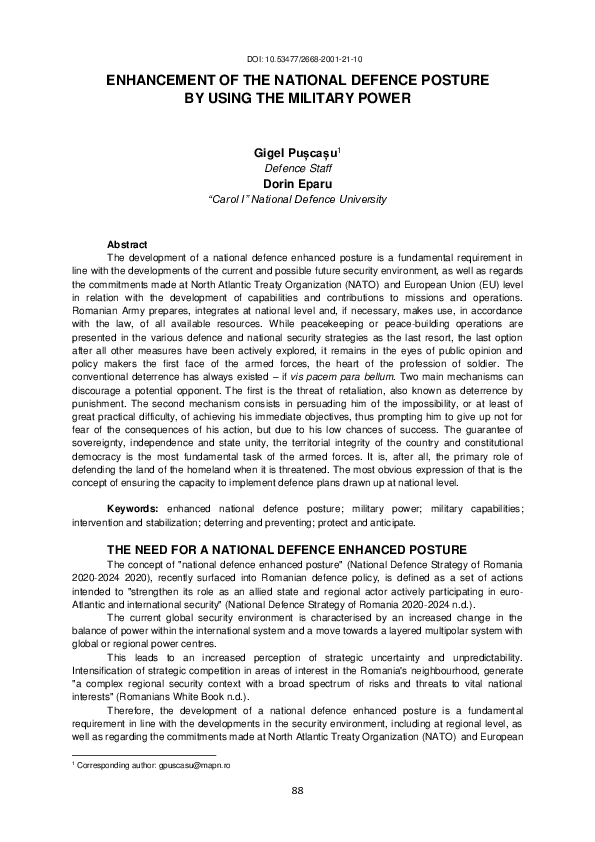 (PDF) Enhancement of the National Defence Posture by Using the Military ...