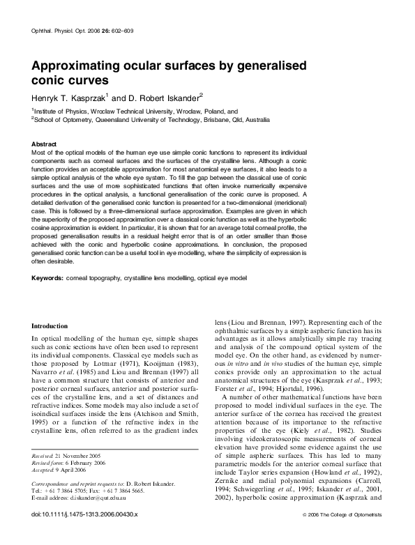 (PDF) Approximating ocular surfaces by generalised conic curves
