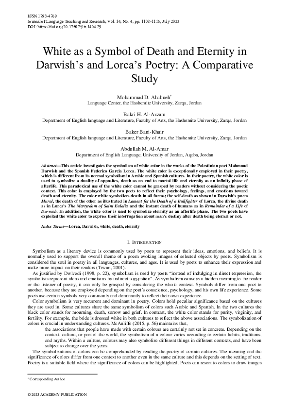 (PDF) White as a Symbol of Death and Eternity in Darwish’s and Lorca’s ...