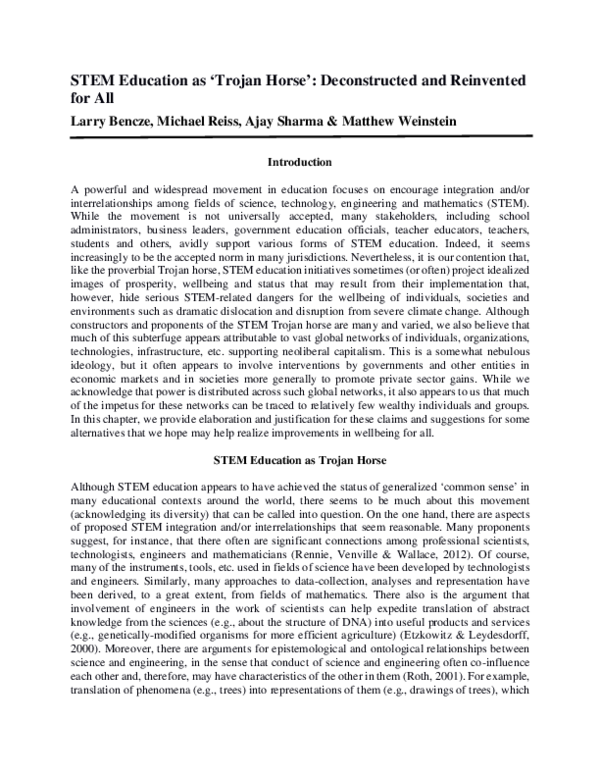(PDF) STEM Education as “Trojan Horse”: Deconstructed and Reinvented for All