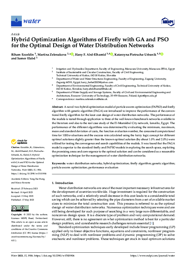 Pdf Hybrid Optimization Algorithms Of Firefly With Ga And Pso For The Optimal Design Of Water