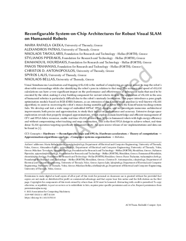 (PDF) Reconfigurable System-on-Chip Architectures for Robust Visual SLAM on Humanoid Robots ...