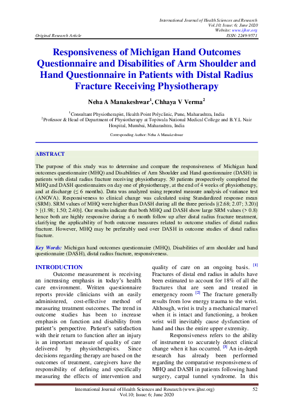(PDF) Responsiveness of Michigan Hand Outcomes Questionnaire and ...