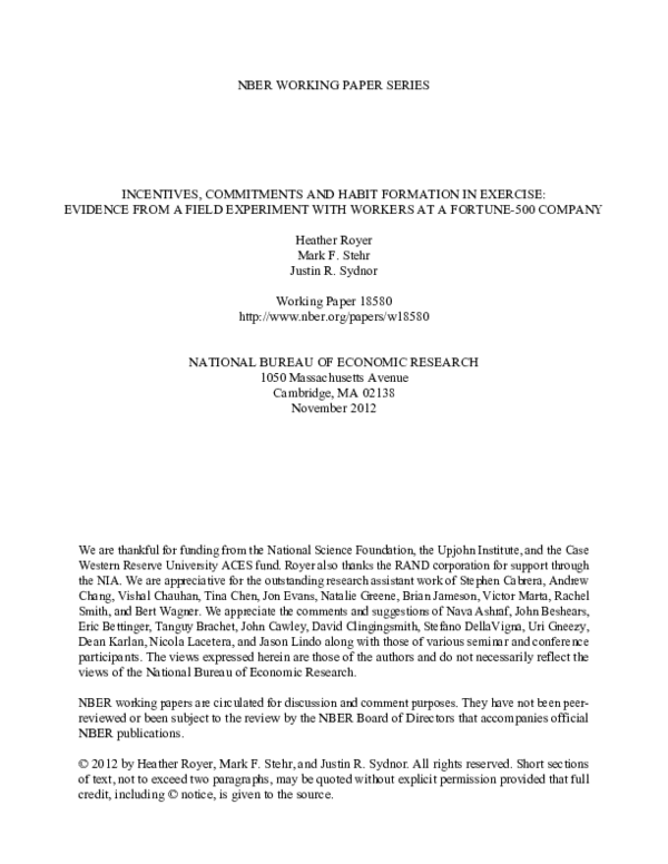 (PDF) Incentives, Commitments and Habit Formation in Exercise: Evidence ...