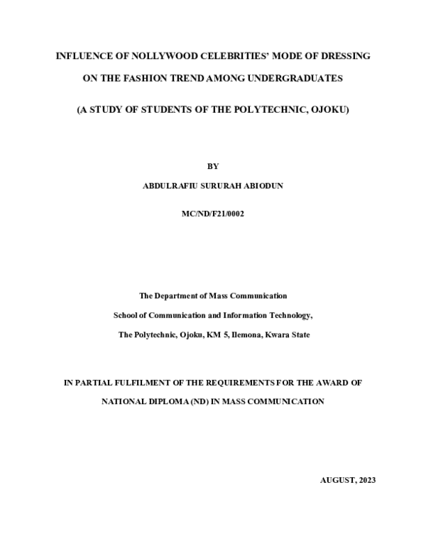 (DOC) Influence Of Nollywood Celebrities' MODE OF Dressing On The ...