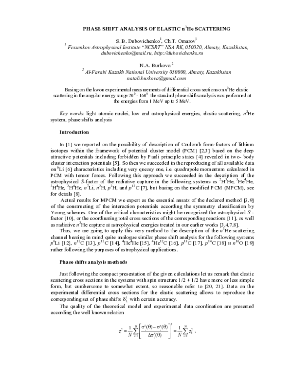 (PDF) Phase Shift Anaylsis of Elastic n 3He Scattering