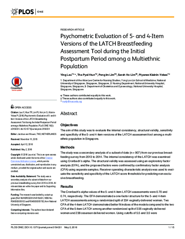(PDF) Psychometric Evaluation of 5- and 4-Item Versions of the LATCH ...