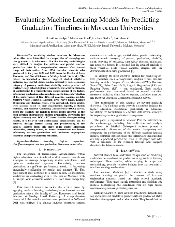 (PDF) Evaluating Machine Learning Models for Predicting Graduation Timelines in Moroccan ...