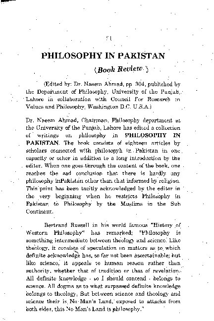 (PDF) - Book Review Philosophy in Pakistan by Anis Alam