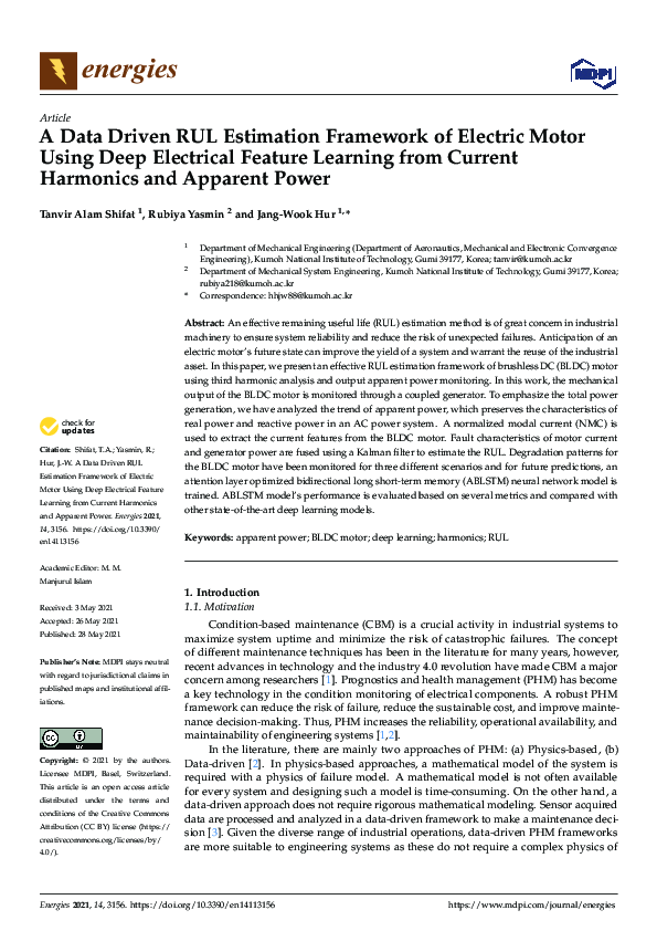 Pdf A Data Driven Rul Estimation Framework Of Electric Motor Using