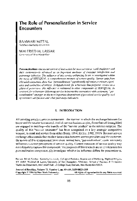 (PDF) The role of personalization in service encounters