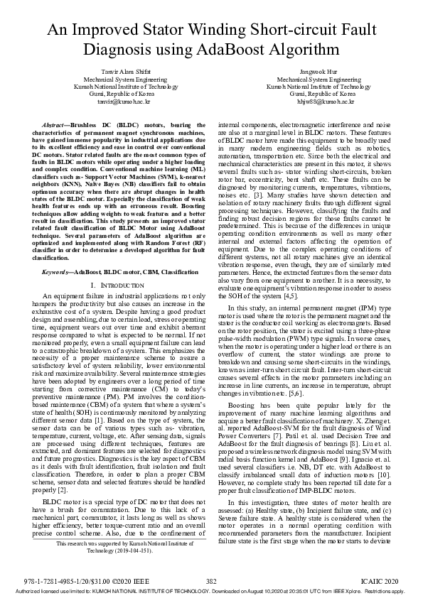 Pdf An Improved Stator Winding Short Circuit Fault Diagnosis Using Adaboost Algorithm Tanvir 3477