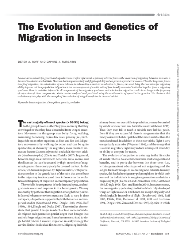 (PDF) The Evolution and Genetics of Migration in Insects | Derek Roff ...