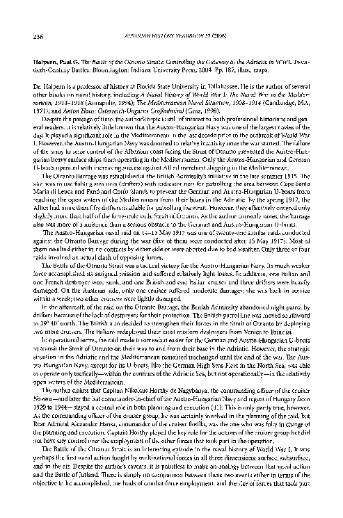 (PDF) Paul G. Halpern The Battle of the Otranto Straits: Controlling ...
