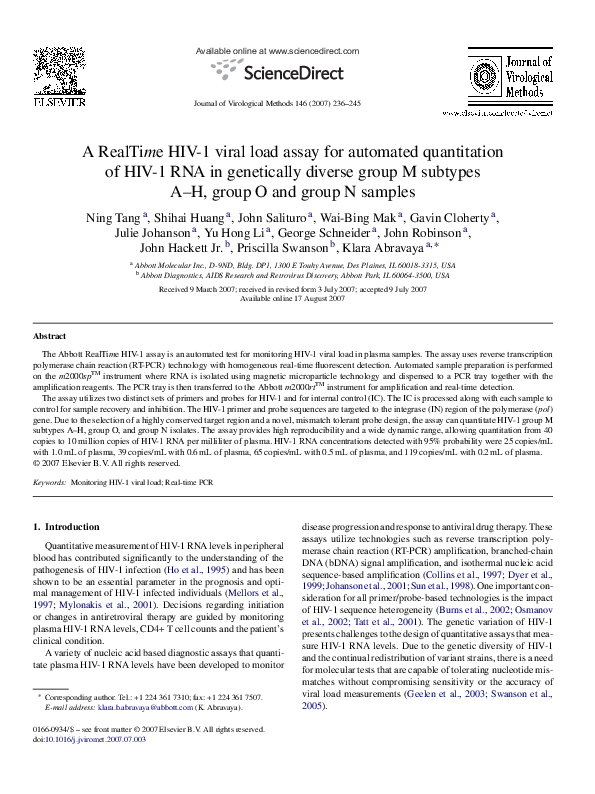 (PDF) A RealTime HIV-1 viral load assay for automated quantitation of ...