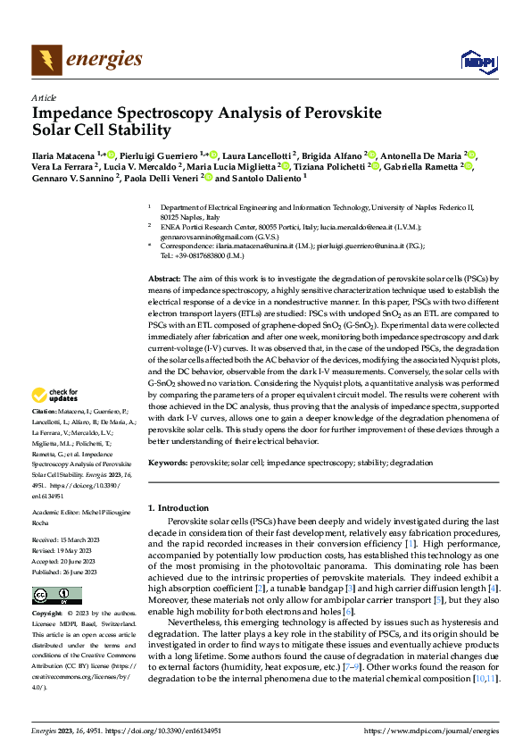 (PDF) Impedance Spectroscopy Analysis of Perovskite Solar Cell Stability (PDF) Impedance Spectroscopy Analysis of Perovskite Solar Cell Stability