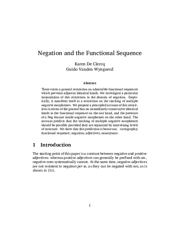 (PDF) Negation and the functional sequence