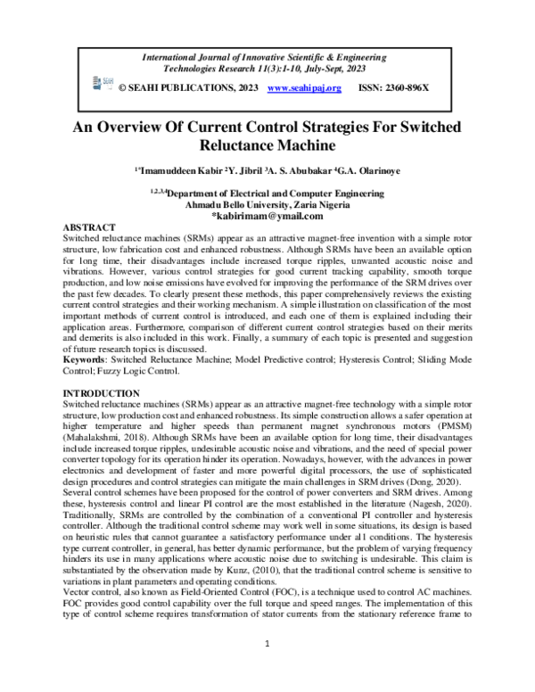 (PDF) An Overview Of Current Control Strategies For Switched Reluctance Machine