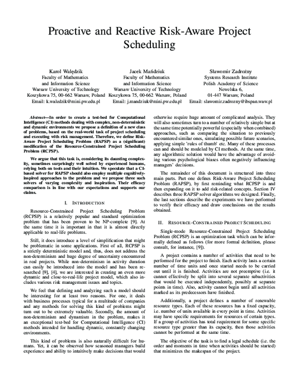 (PDF) Proactive and reactive risk-aware project scheduling