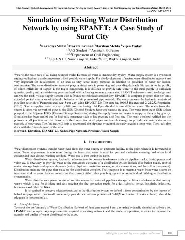 (PDF) Simulation of Existing Water Distribution Network at Punagam Area of Surat City Using ...