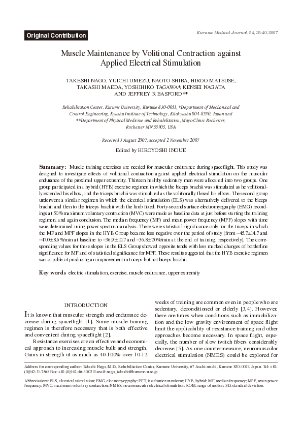 (PDF) Muscle Maintenance by Volitional Contraction against Applied ...
