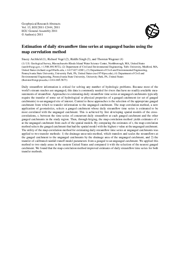 (PDF) Estimation of daily streamflow time series at ungauged basins using the map correlation ...