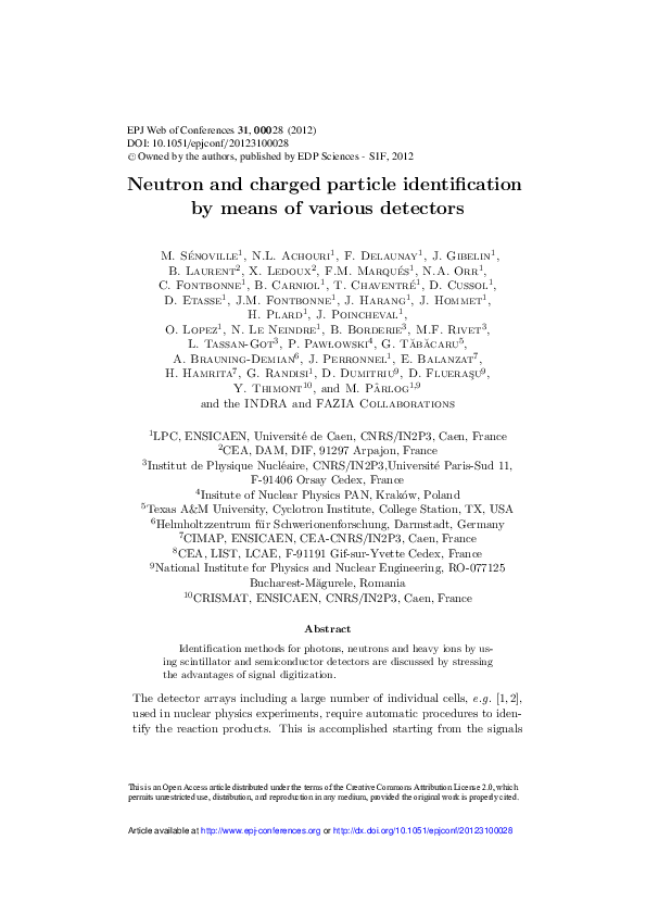 (PDF) Neutron and charged particle identification by means of various detectors
