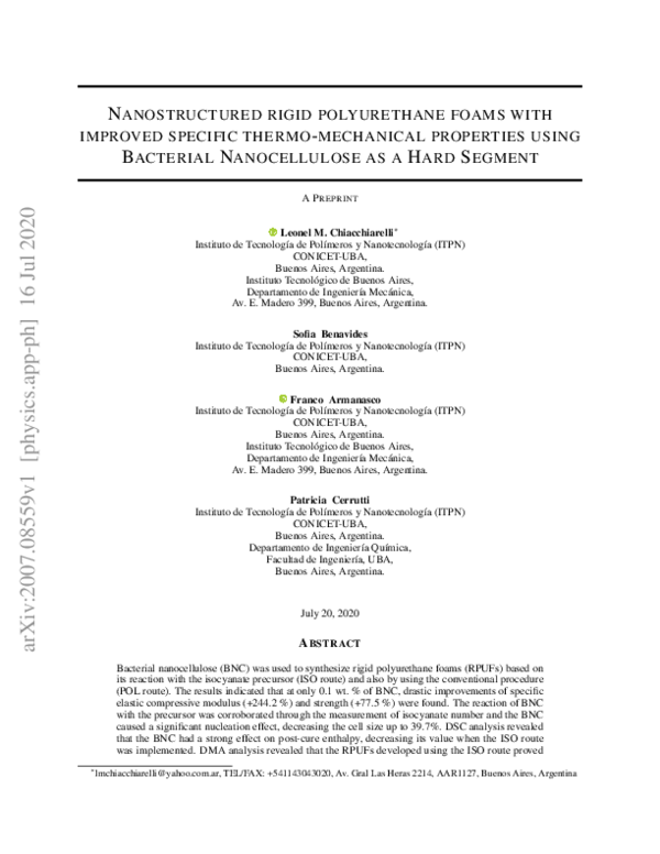 (PDF) Nanostructured rigid polyurethane foams with improved specific thermo‐mechanical ...