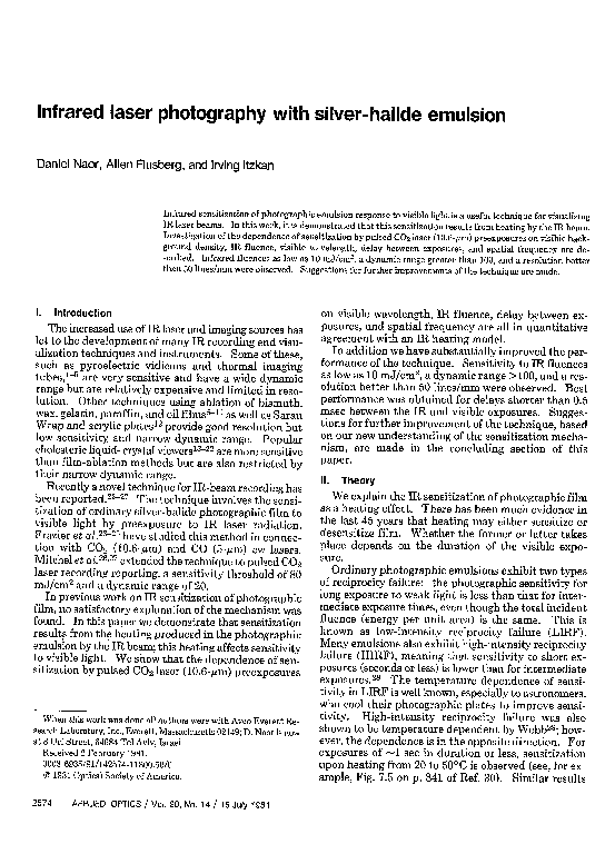 (PDF) Infrared laser photography with silver-halide emulsion | Allen ...