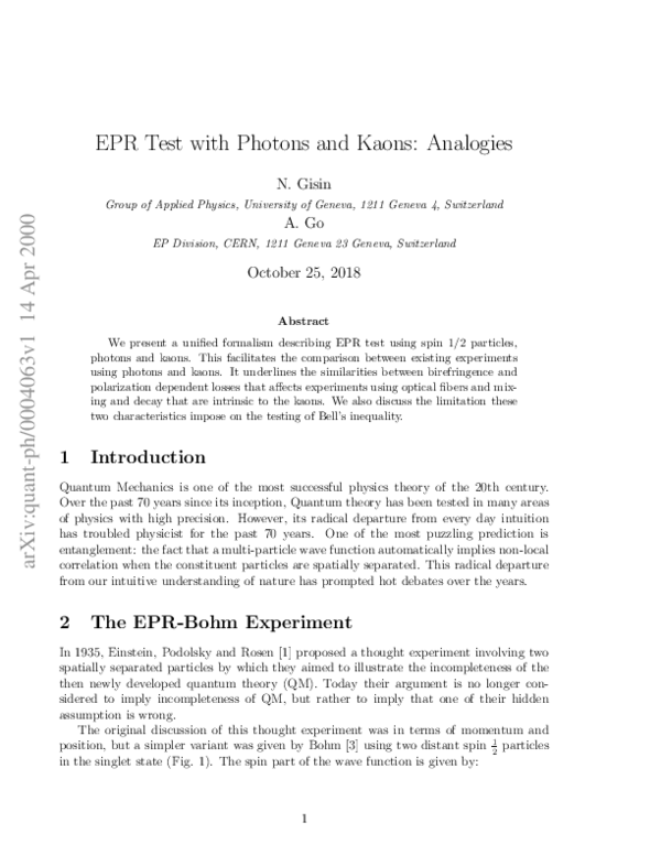 (PDF) EPR Tests with Photons and Kaons: A Unified View