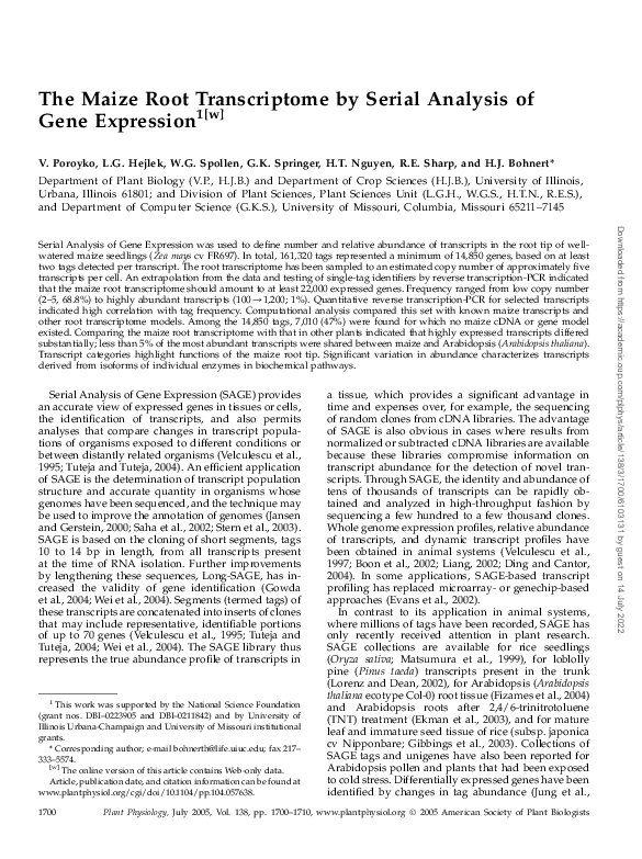 (PDF) The Maize Root Transcriptome by Serial Analysis of Gene Expression