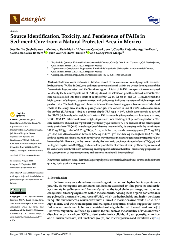 Pdf Source Identification Toxicity And Persistence Of Pahs In Sediment Core From A Natural