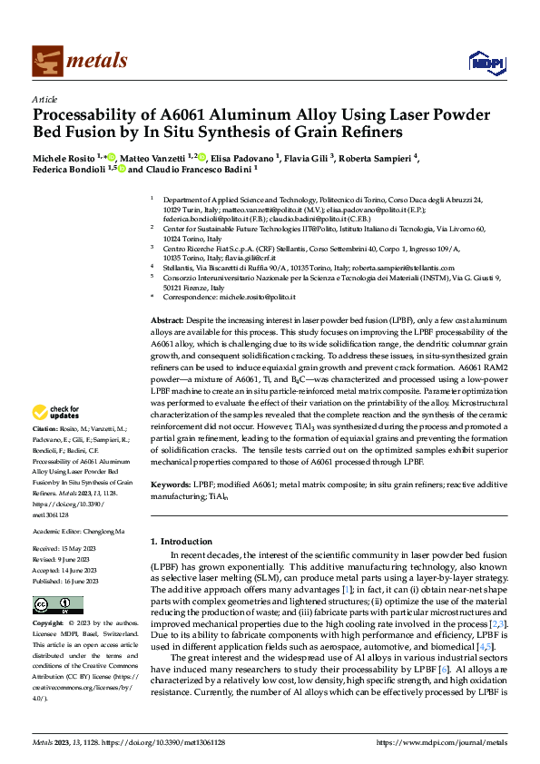 (PDF) Processability of A6061 Aluminum Alloy Using Laser Powder Bed ...