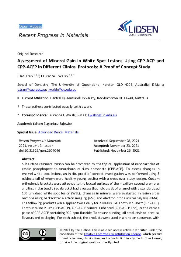 (PDF) Assessment of Mineral Gain in White Spot Lesions Using CPP-ACP and CPP-ACFP in Different ...