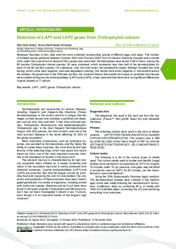 (PDF) Detection of LAP1 and LAP2 genes from Trichophyton rubrum