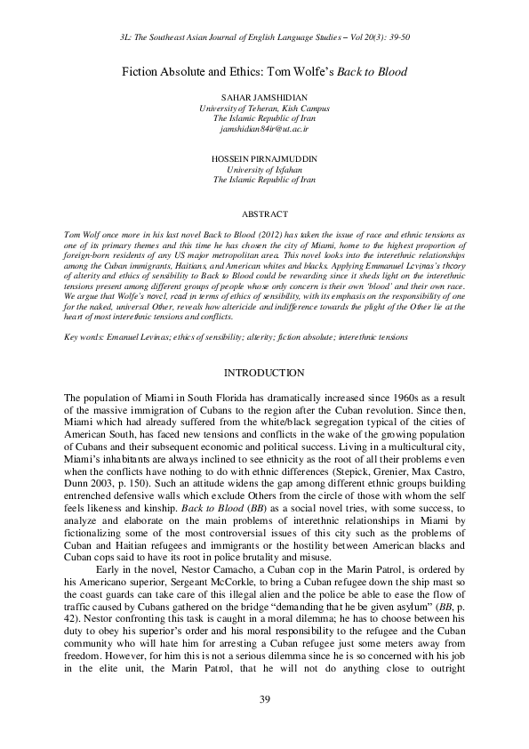 (PDF) Fiction absolute and ethics: Tom Wolfe‘s back to blood