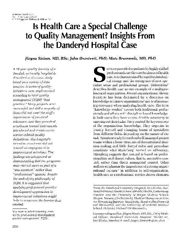 (PDF) Is Health Care a Special Challenge to Quality Management ...