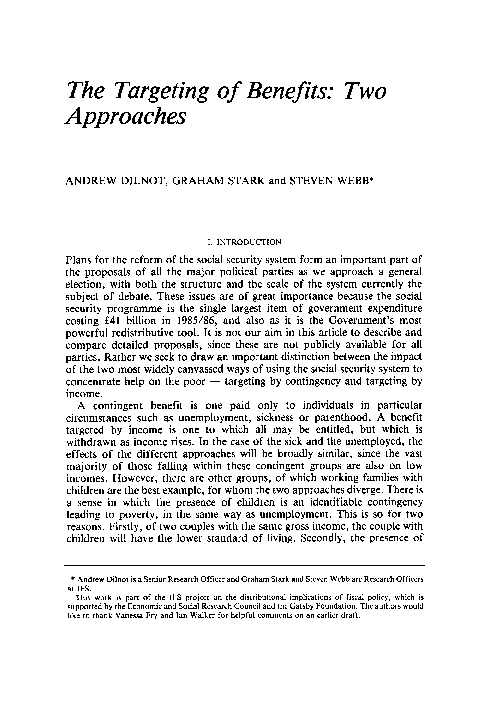 (PDF) The Targeting of Benefits: Two Approaches