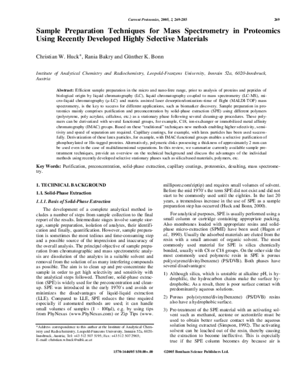 (PDF) Sample Preparation Techniques for Mass Spectrometry in Proteomics Using Recently Developed ...