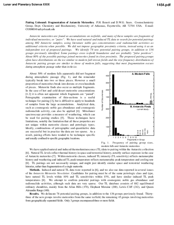 (PDF) Pairing Unbound: Fragmentation of Antarctic Meteorites | Paul ...