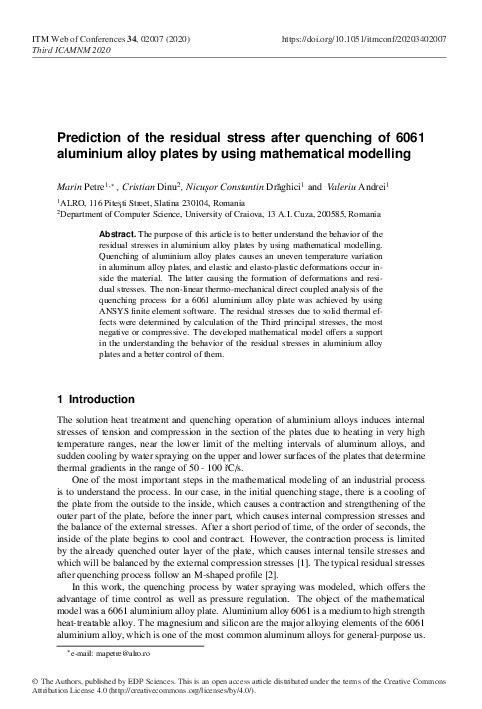 (PDF) Mathematical Model of Residual Stress in 6061 Alloy