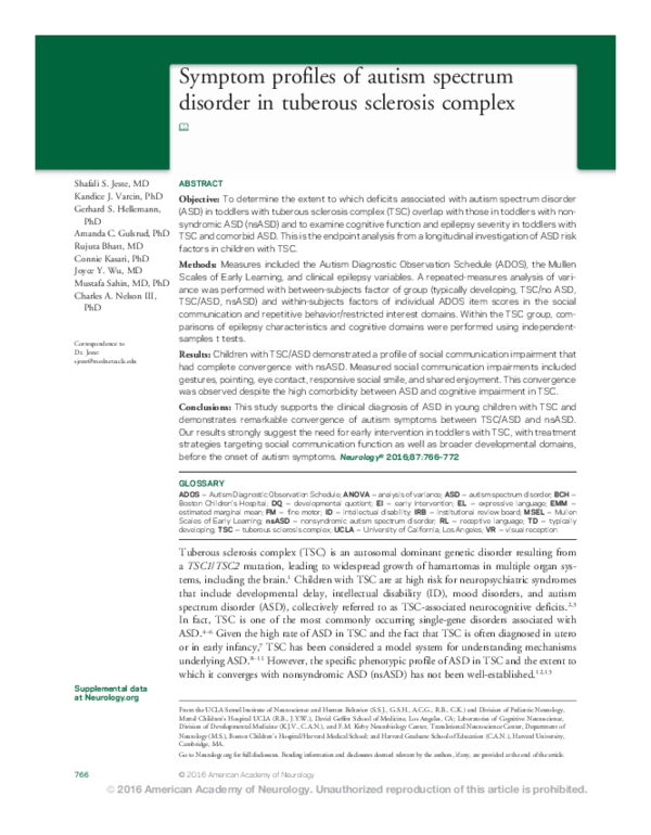 (PDF) Symptom profiles of autism spectrum disorder in tuberous ...