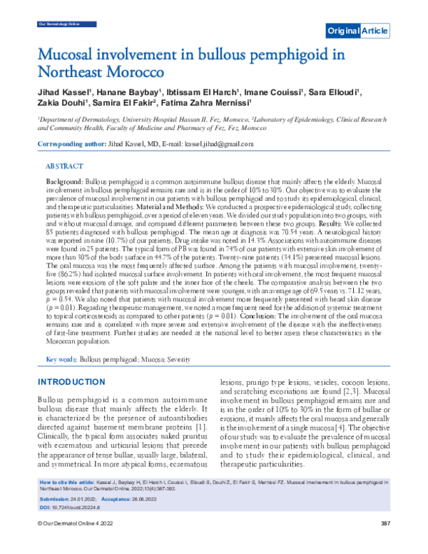(PDF) Mucosal involvement in bullous pemphigoid in Northeast Morocco