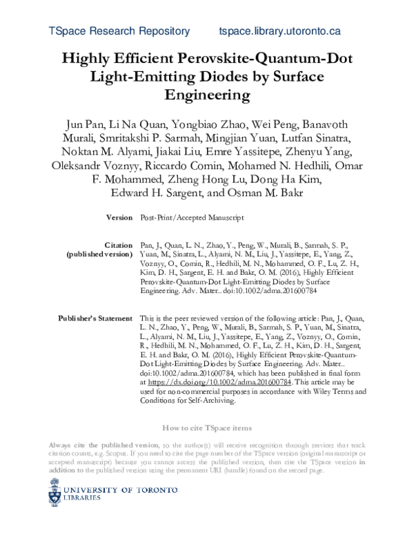 (PDF) Highly Efficient Perovskite-Quantum-Dot Light-Emitting Diodes by Surface Engineering