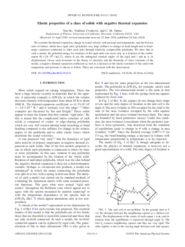 (PDF) Elastic properties of a class of solids with negative thermal ...