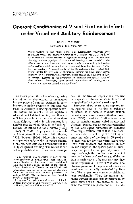 (PDF) Operant conditioning of visual fixation in infants under visual and auditory reinforcement